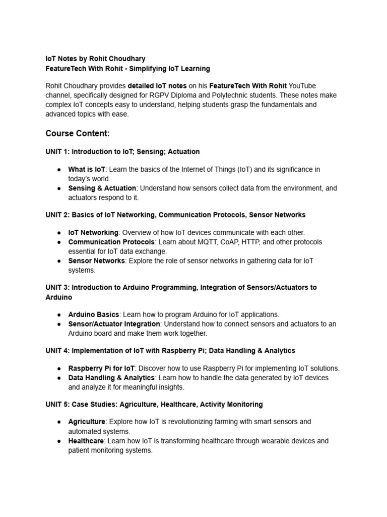 IoT Notes by Rohit Choudhary | PDF | Internet Of Things | Computing