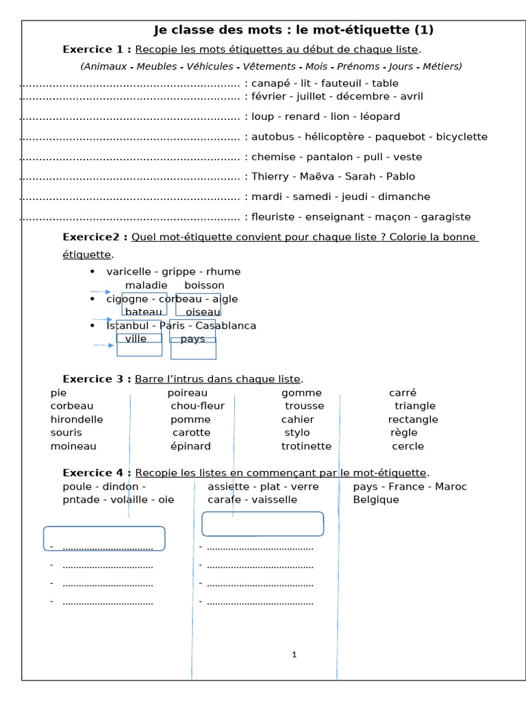 Mots-étiquettes : Exercices CE1-CE2 | PDF