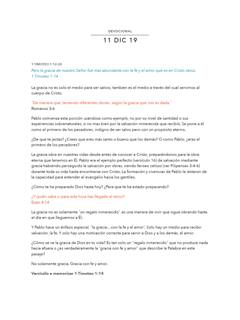 Devocional 1 Timoteo 1.12-20 | PDF