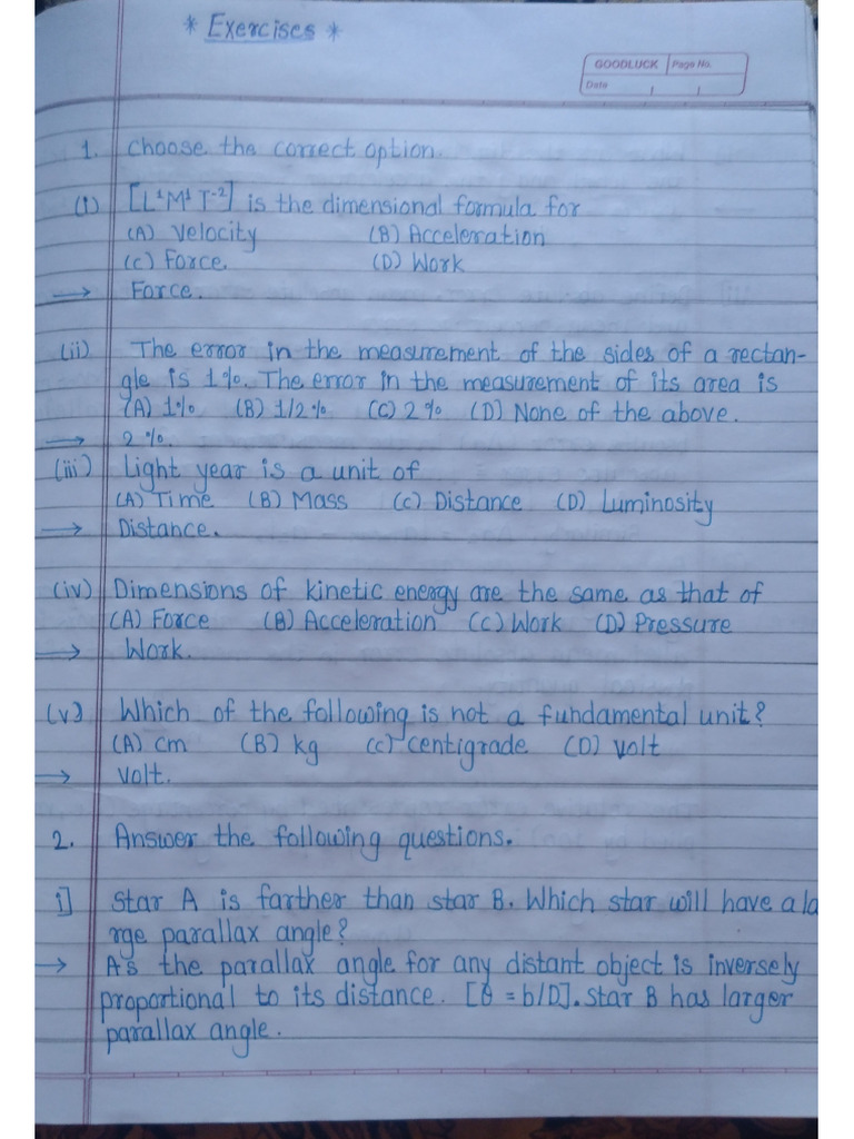 Physics Exercise 1st Lesson | PDF