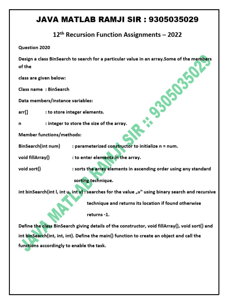 Java Class Design for Recursion Assignments | PDF | Method (Computer Programming) | Programming