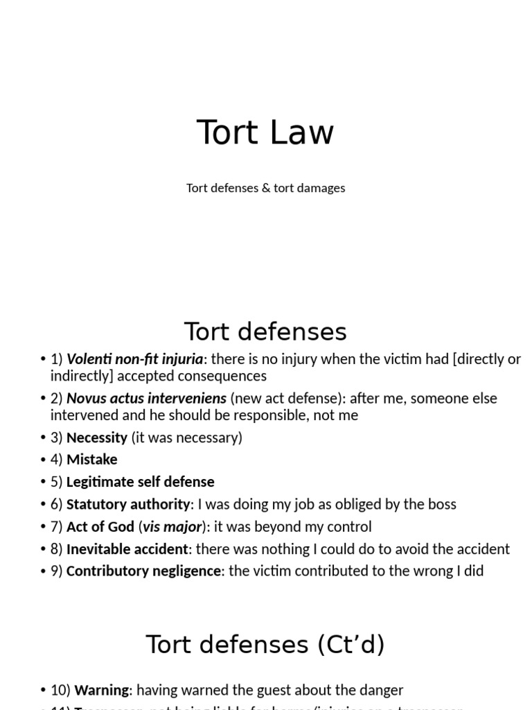 Topic 3 - Tort Defenses and Damages | PDF | Damages | Tort