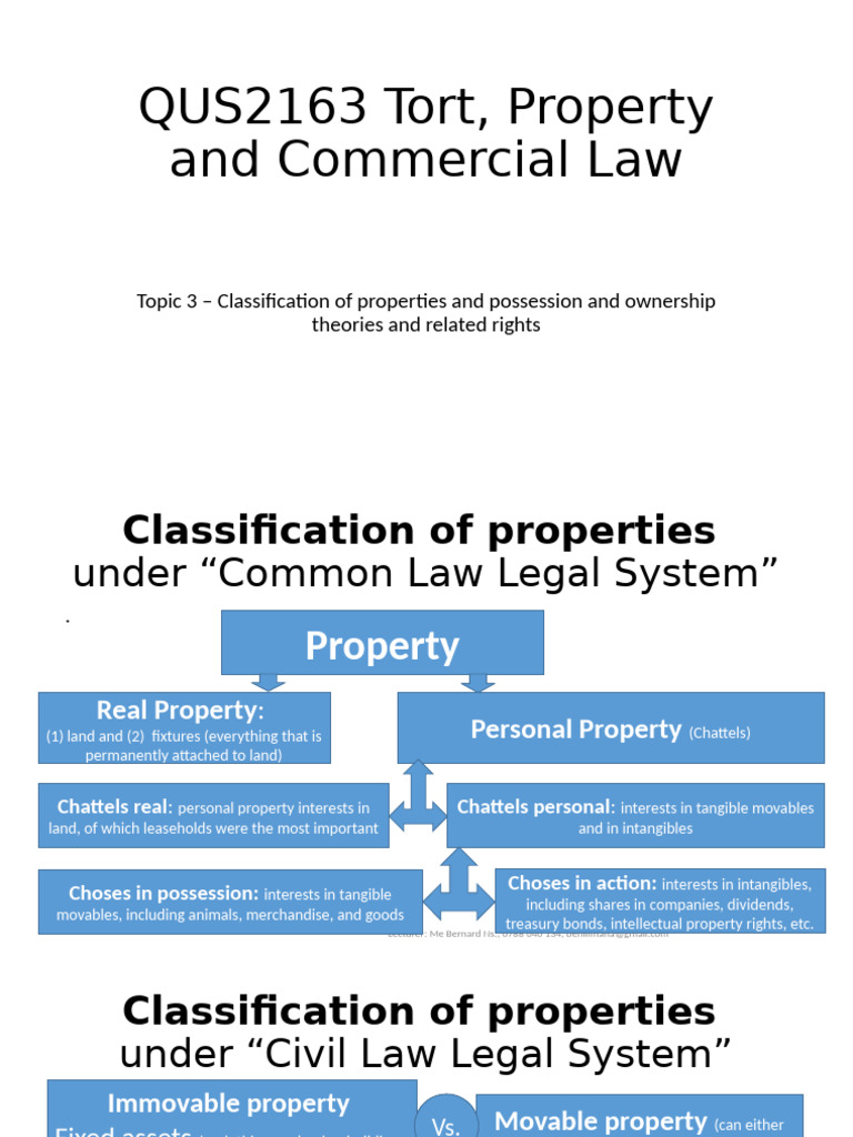 Topic 4 – Classification of properties and possession and ownership ...