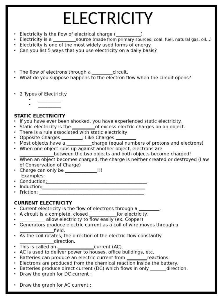 Electricity FITB Notes | PDF | Electrical Resistance And Conductance ...
