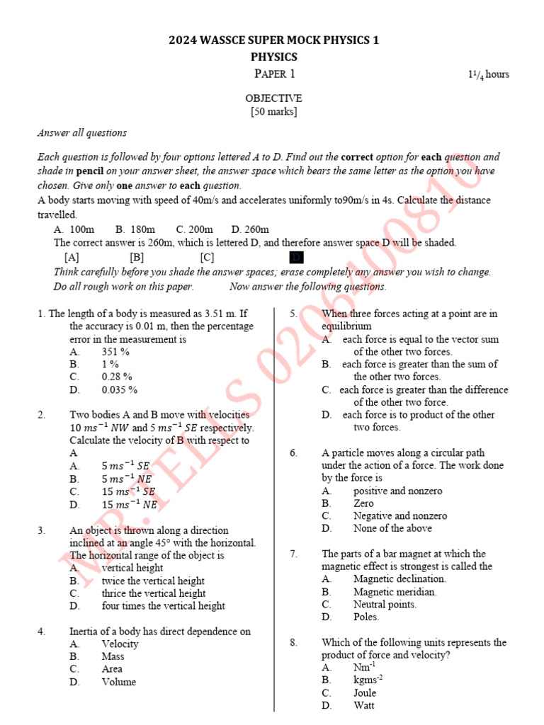 2024 WASSCE Super Mock Physics 1 | PDF | Force | Nuclear Reaction