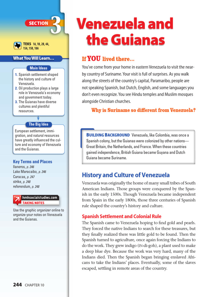 Chapter 10 Section 3 Reading | PDF | Venezuela | Guyana