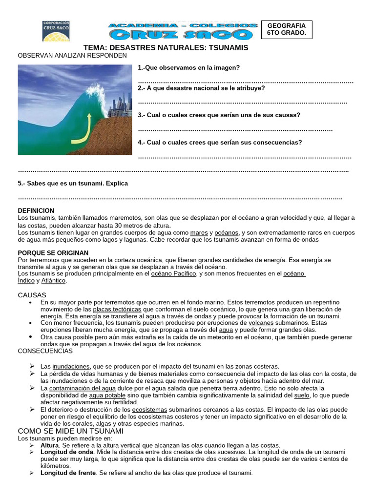 Causas y Consecuencias de los Tsunamis | PDF | Tsunami | Temblores