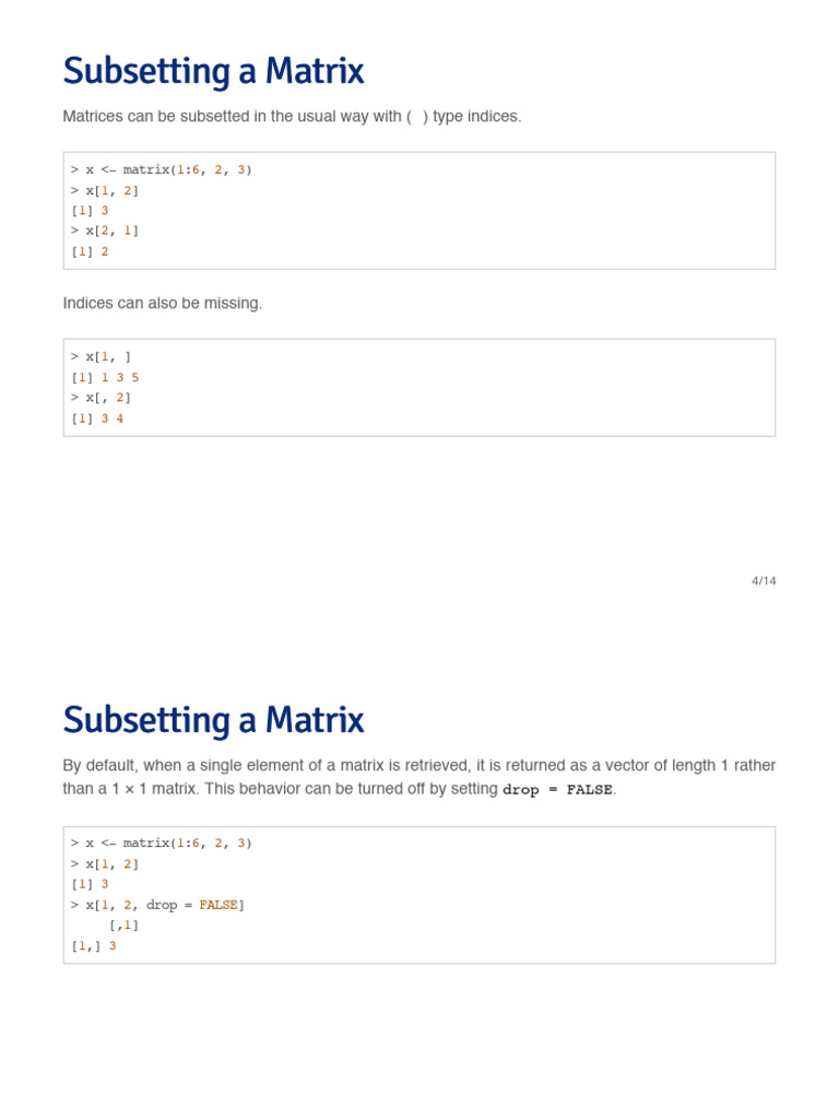 20 Subsetting-Matrices Subsetting Matrix | PDF