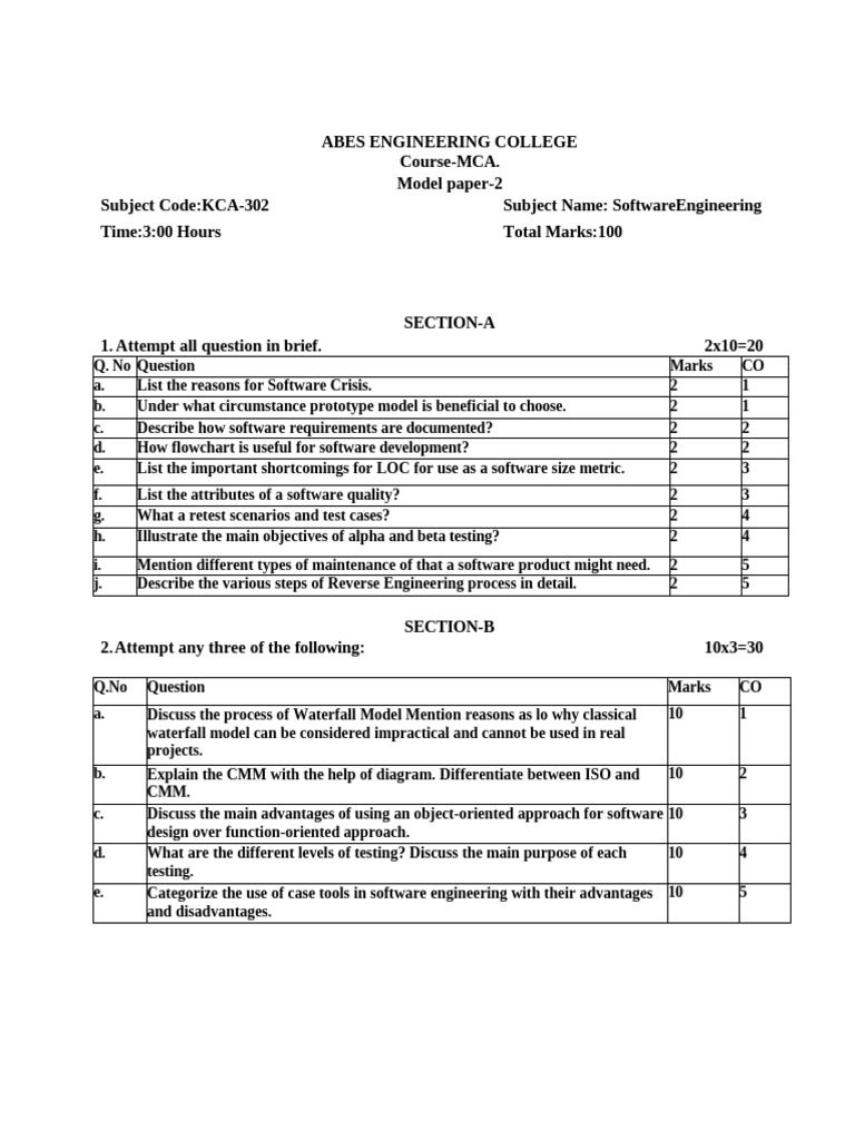 KCA302-Software-Engineering-model Paper-2 | PDF | Software Engineering ...