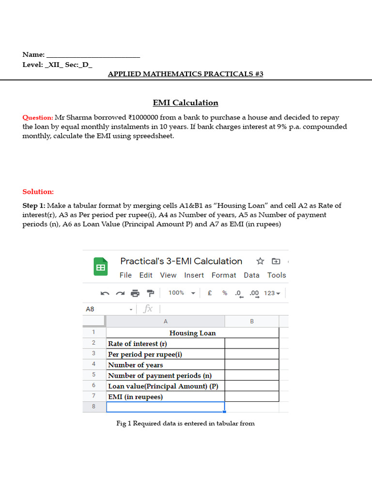 EMI Calculation with Spreadsheet | PDF