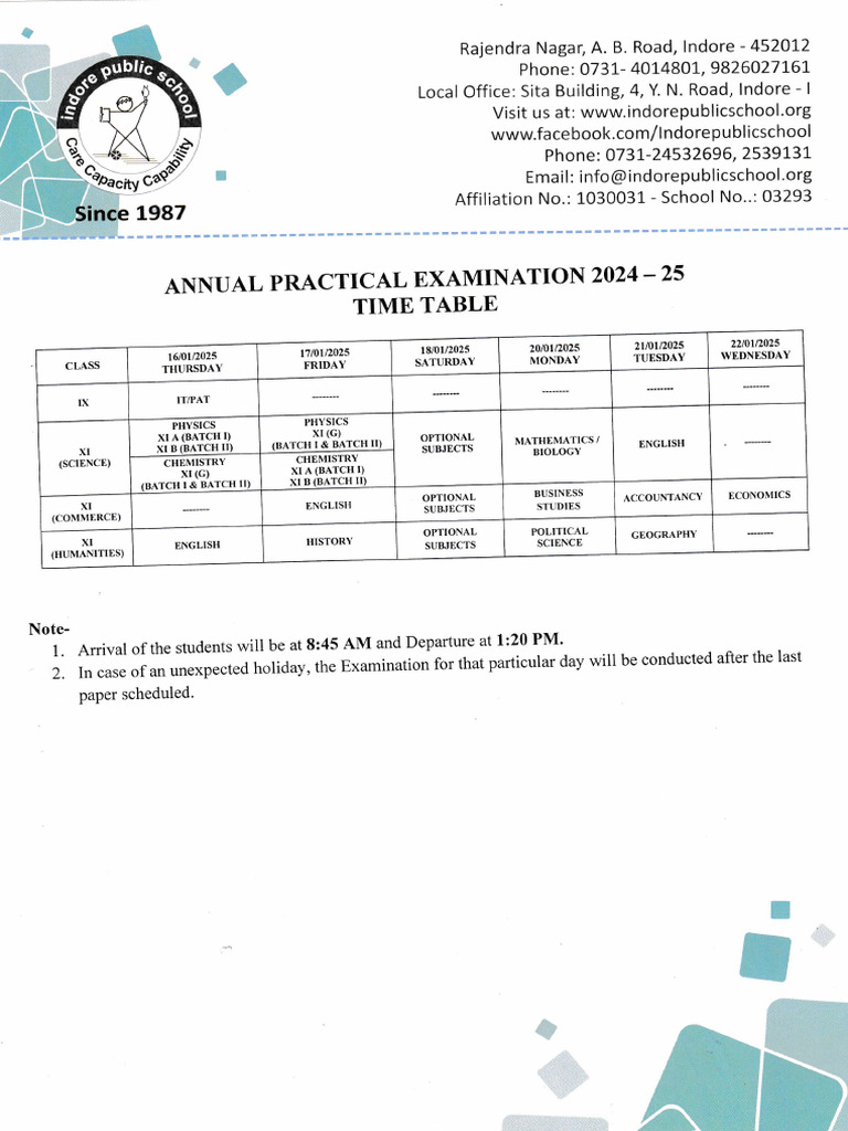Annual Practical Exam Timetable 2024-25 | PDF | Science