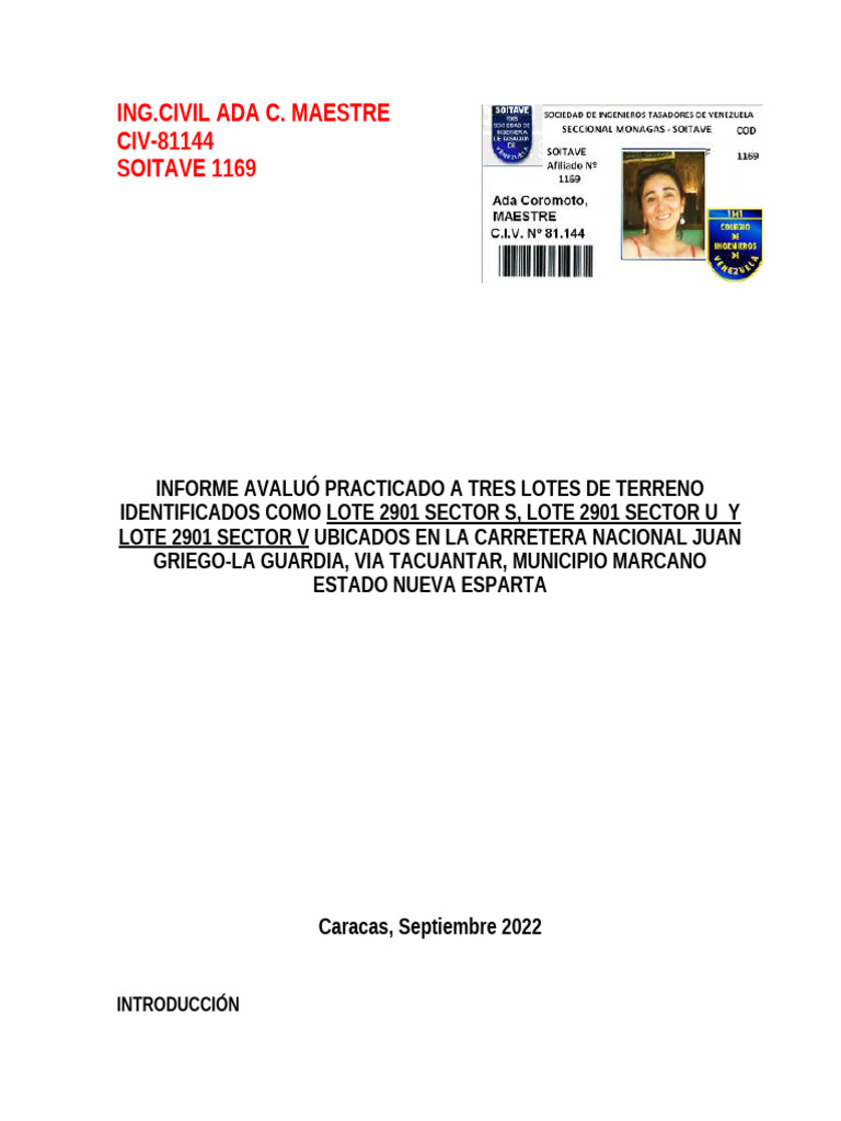 INFORME AVALUO CASO MARGARITA CORREGIDO. Ada Maestre | PDF | Valoración (Finanzas) | Sector privado