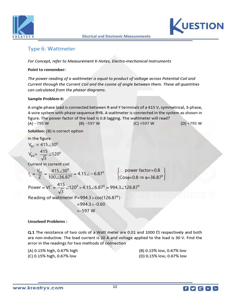 Wattmeter numerical | PDF | Inductor | Power (Physics)