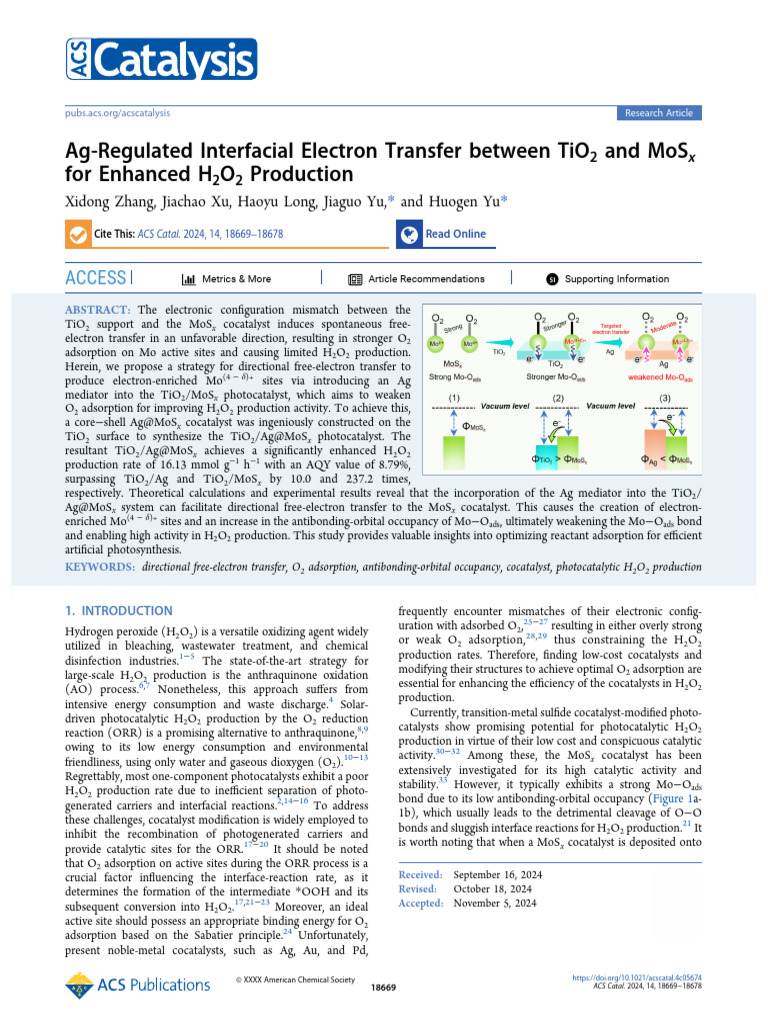 Zhang Et Al 2024 Ag Regulated Interfacial Electron Transfer Between ...