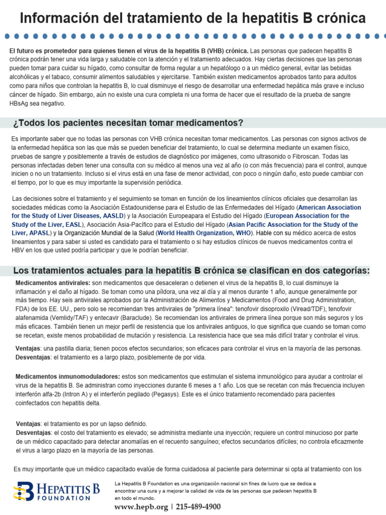 Chronic Hepatitis B Treatment Information Fact Sheet Spanish Final.u | PDF | Hepatitis B | Hepatitis