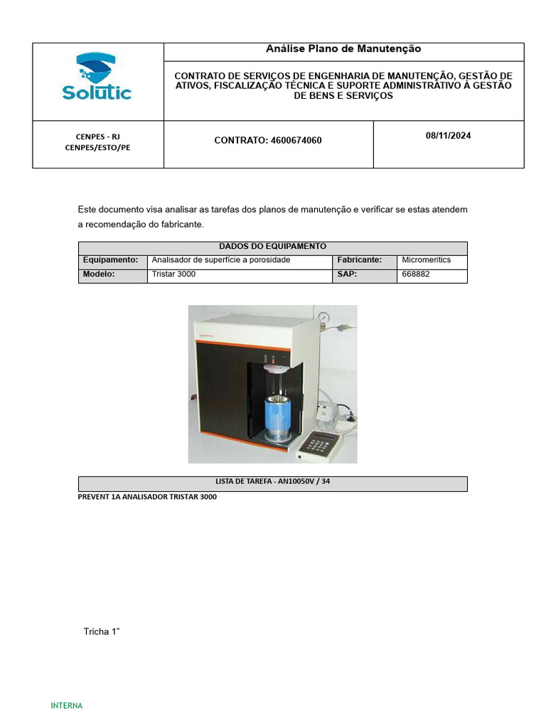 Análise de Manutenção do Analisador Tristar 3000 | PDF