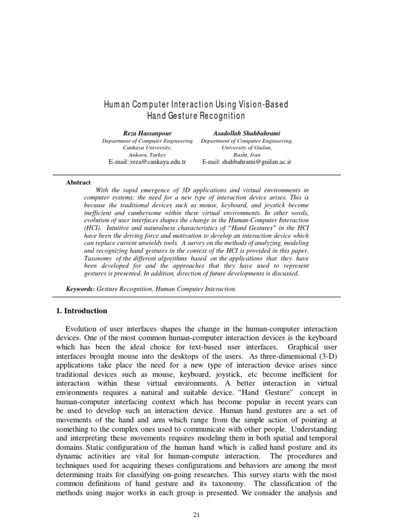 Human Computer Interaction Using Vision-Based Hand Gesture Recognition ...
