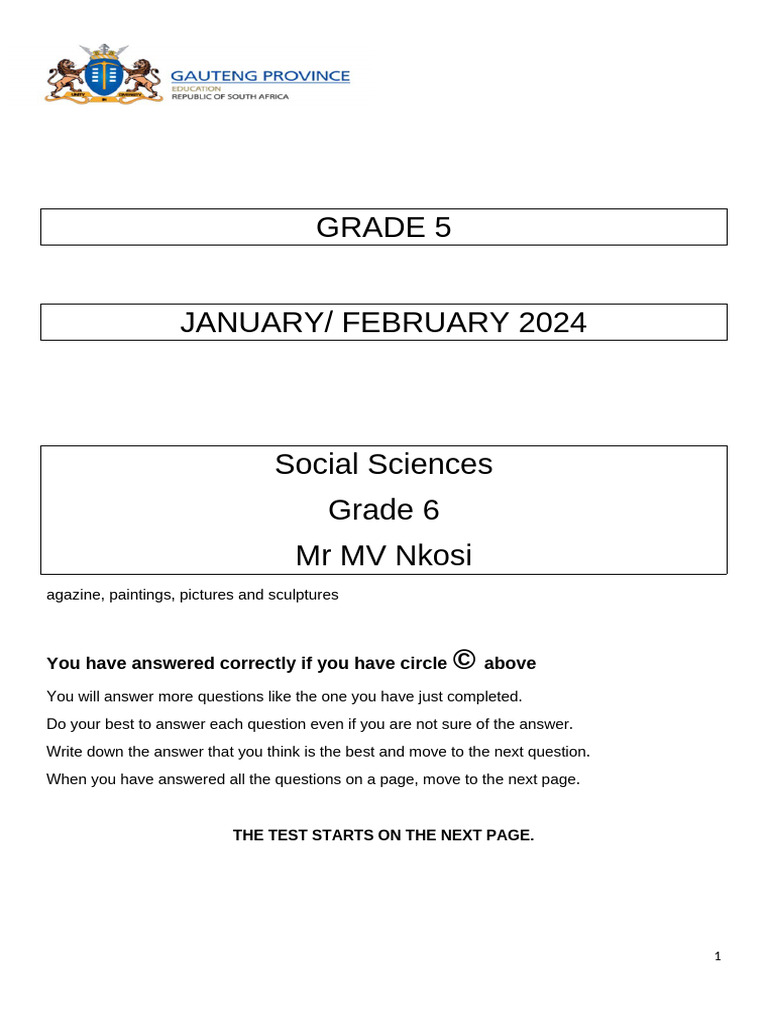 History - Baseline Assessment (Grade 5) | PDF