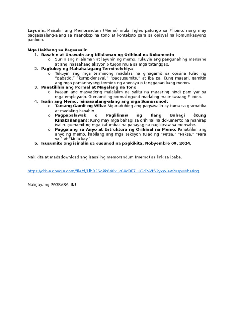 Pagsasalin Gawain Blg. 3 | PDF