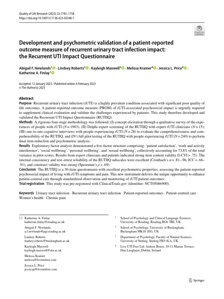2023 Article 3348 | PDF | Urinary Tract Infection | Psychometrics