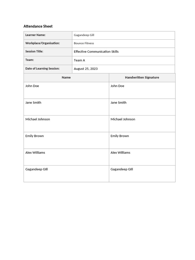 BSBCRT511 - Task1.5 Attendance Sheet | PDF