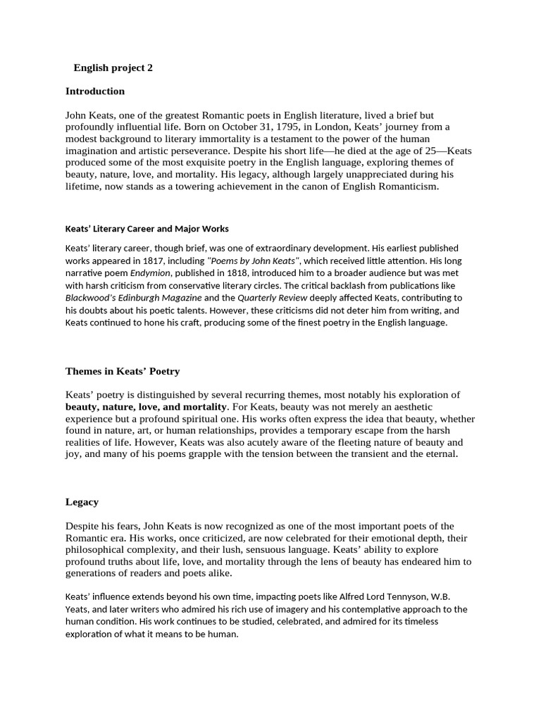 English project 2 | PDF | John Keats | Poetry