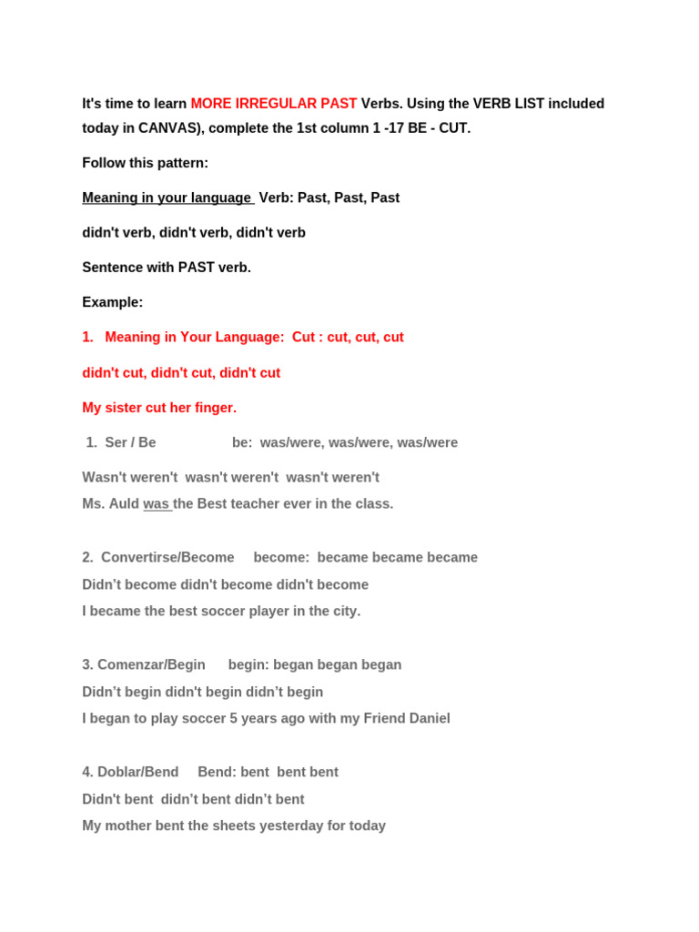 Irregular Past Verbs Practice Guide | PDF