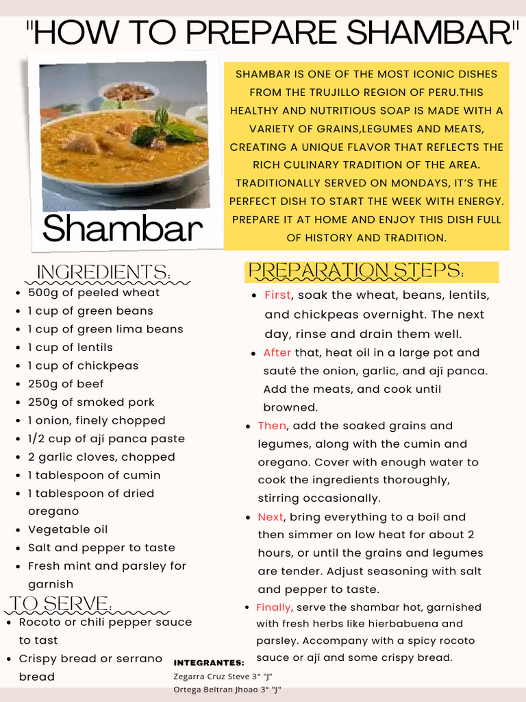 Shambar: Traditional Peruvian Soup Recipe | PDF | Parsley | Garlic