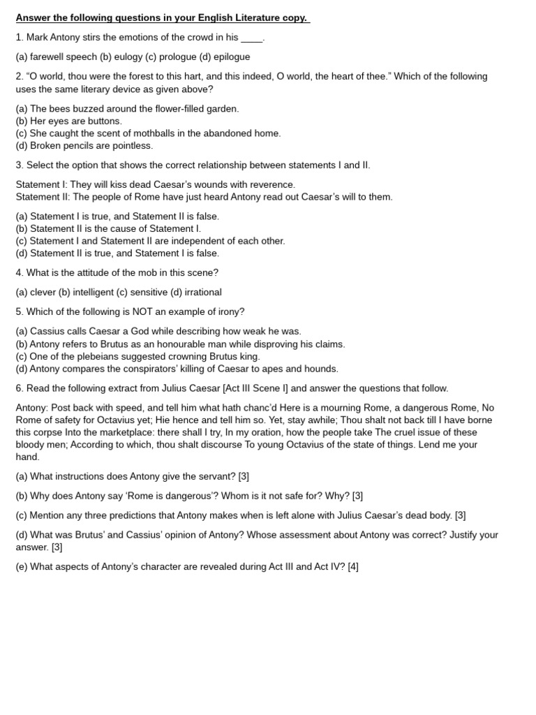 English Literature Worksheet Class 10 | PDF