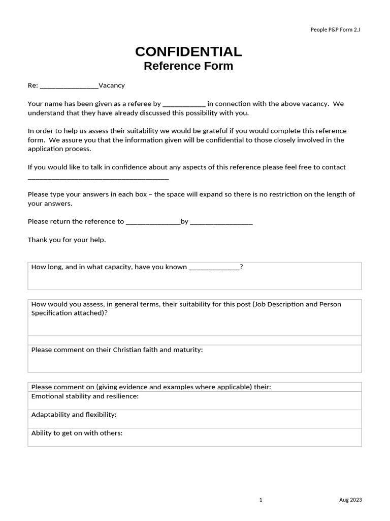 Confidential Reference Form Template | PDF | Applied Psychology | Behavioural Sciences