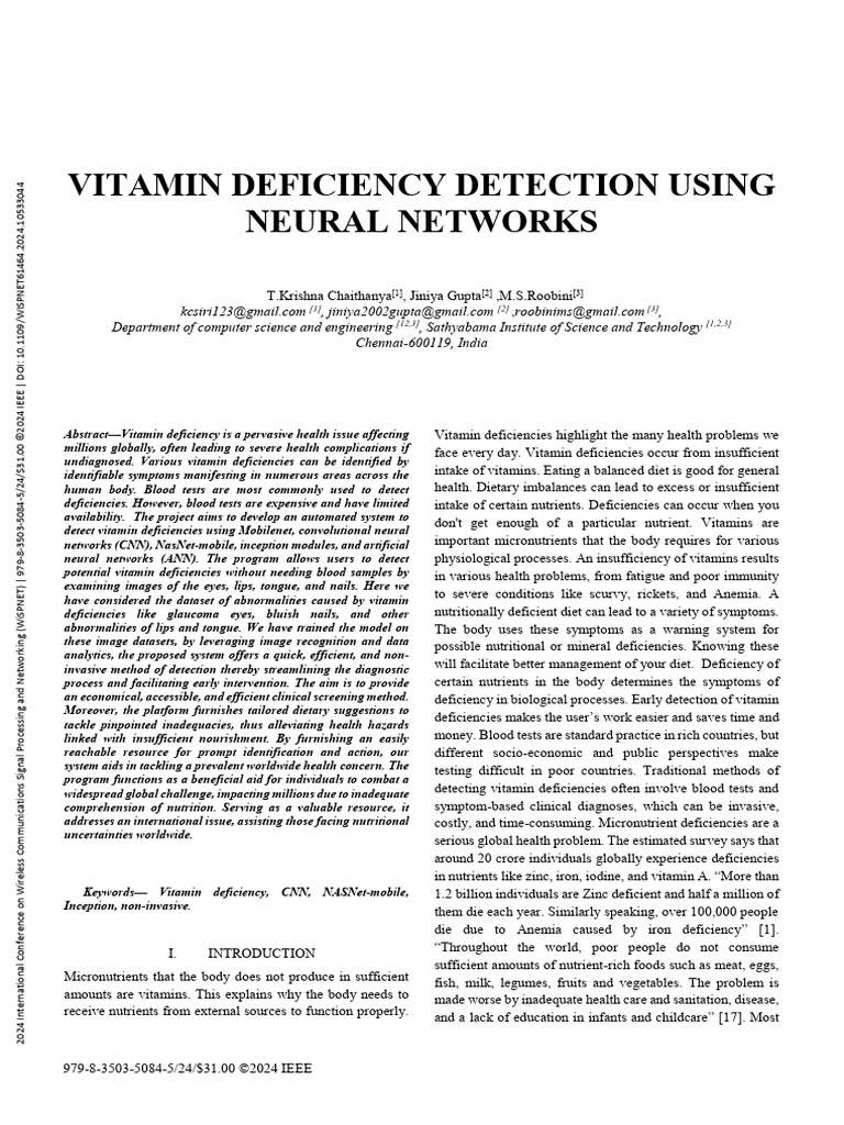 Vitamin Deficiency Detection Using Neural Networks | PDF | Vitamin