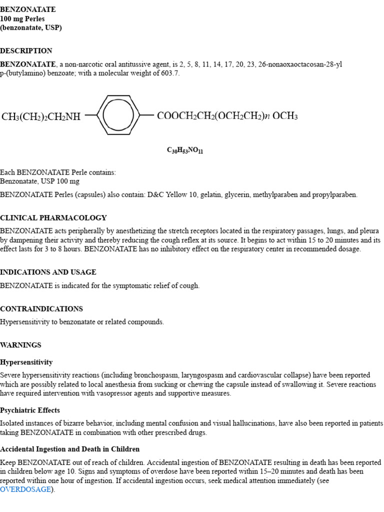 Benzonatate Prescribing Information | PDF | Drugs | Clinical Medicine