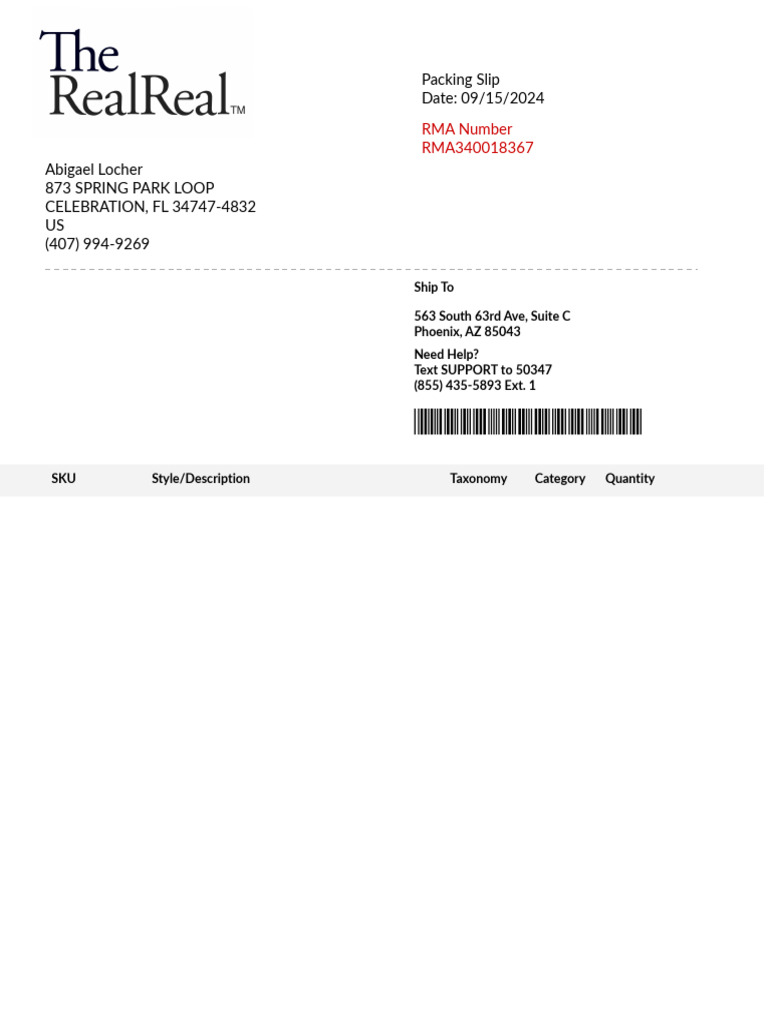 RMA Packing Slip for Return | PDF