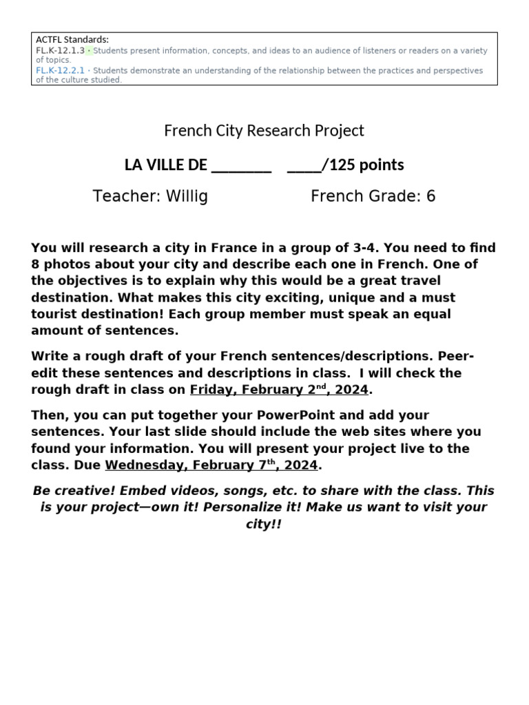 French City Project 2024 | PDF | Human Communication | Communication