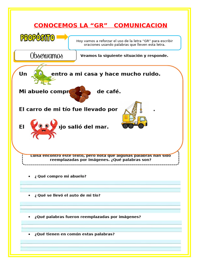 Práctica de Palabras con "GR" | PDF