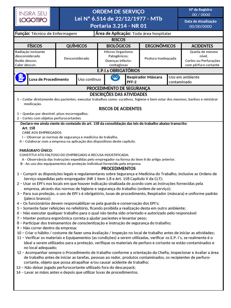 NR32 - Ordem Servico - Tecnico Enfermagem - Jan 2024 | PDF | Segurança ...