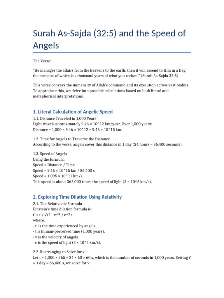 Speed of Angels Calculation | PDF | Speed | Angel