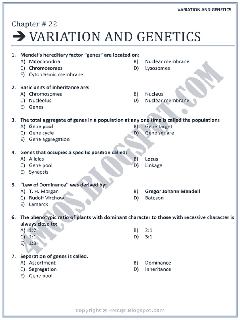 (V) Genetics Mcqs | PDF