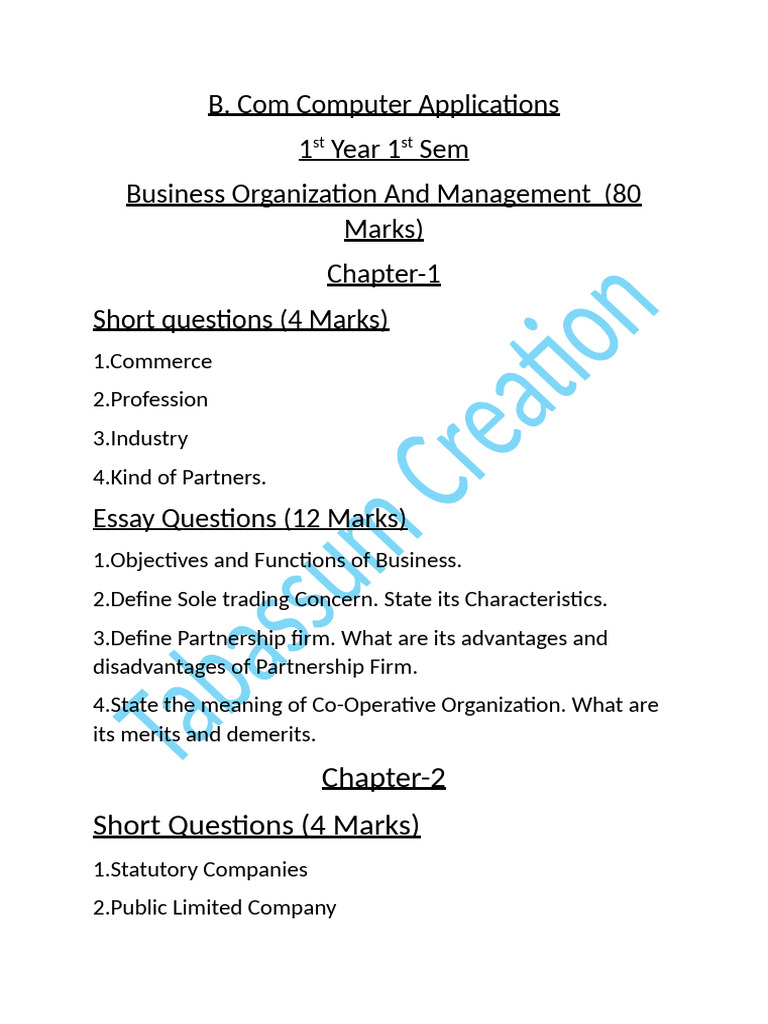 BOM 1st Sem Important Questions Guide | PDF