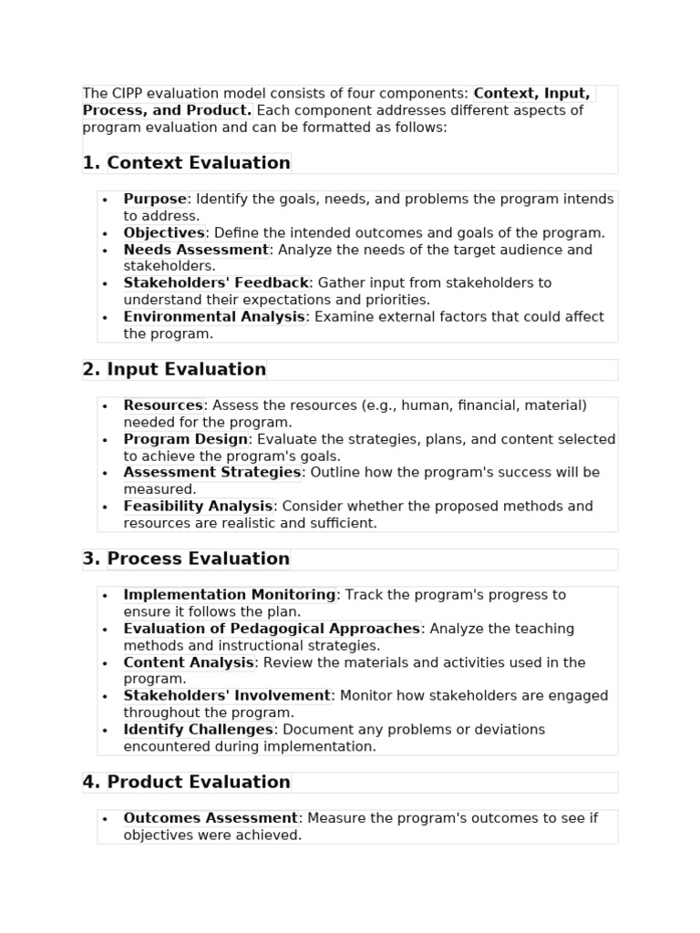The CIPP Evaluation Model Consists of Four Components | PDF