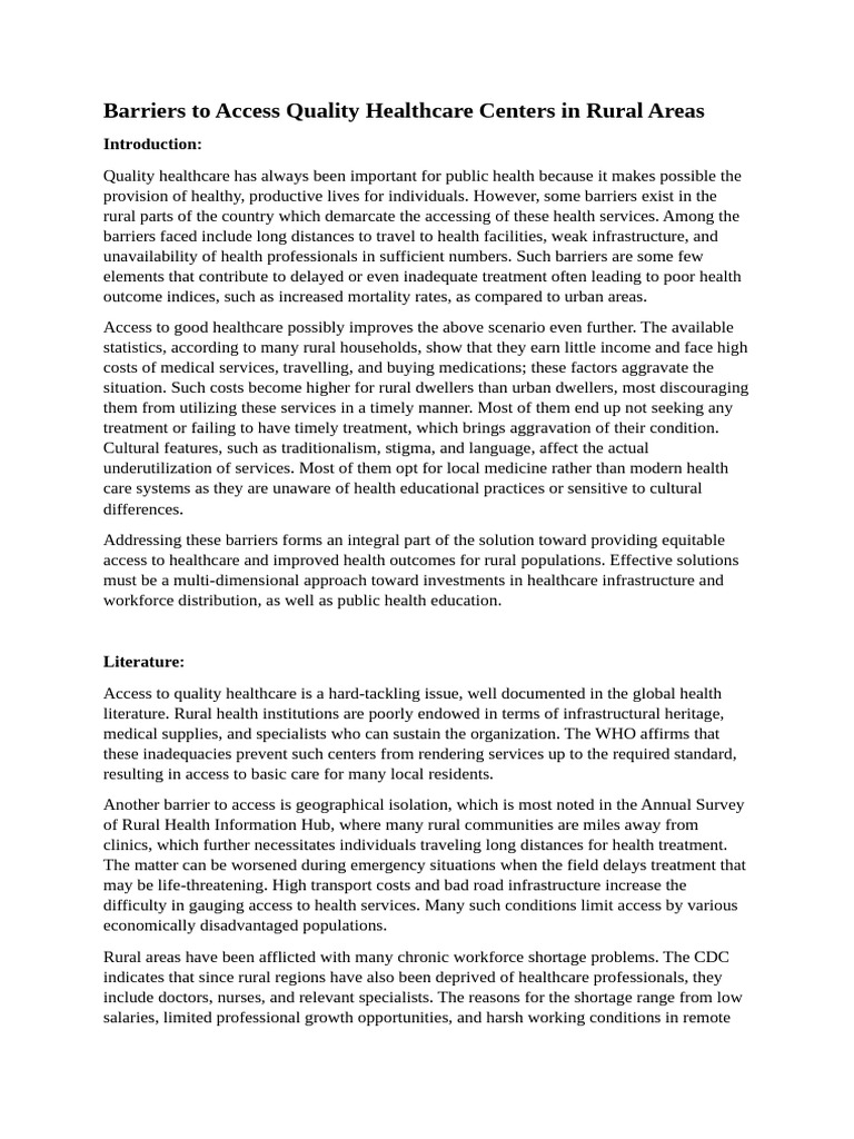 Barriers To Access Quality Healthcare Centers in Rural Areas | PDF ...