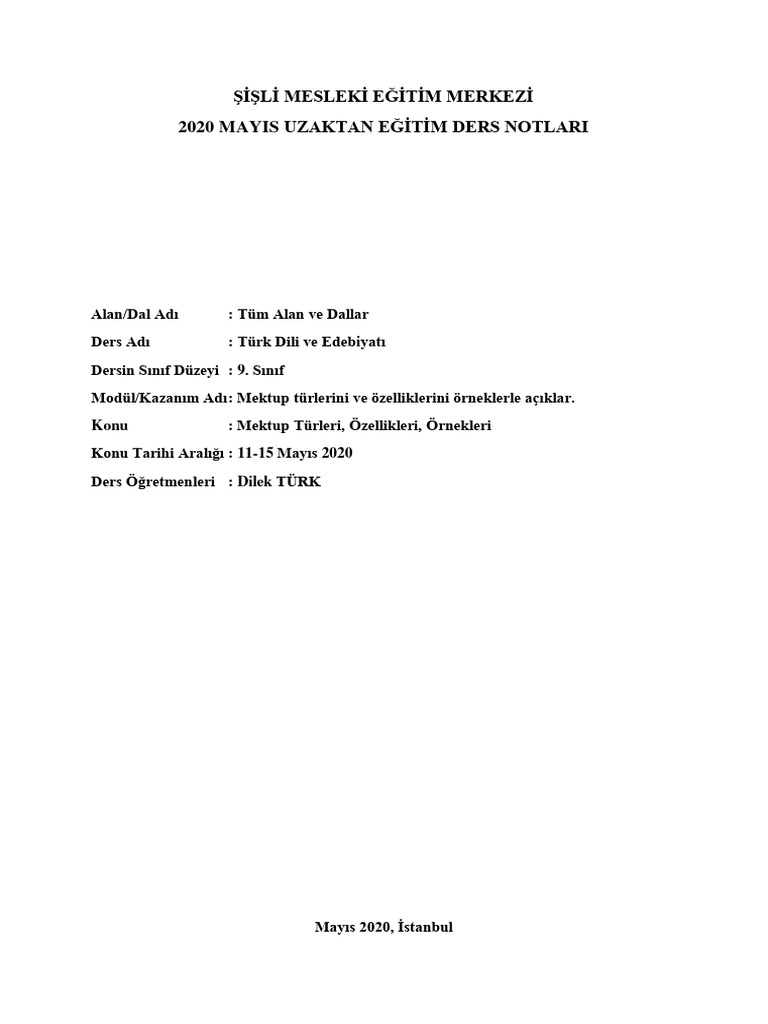 Mektup Turleri Ozellikleri Ve Ornekleri | PDF