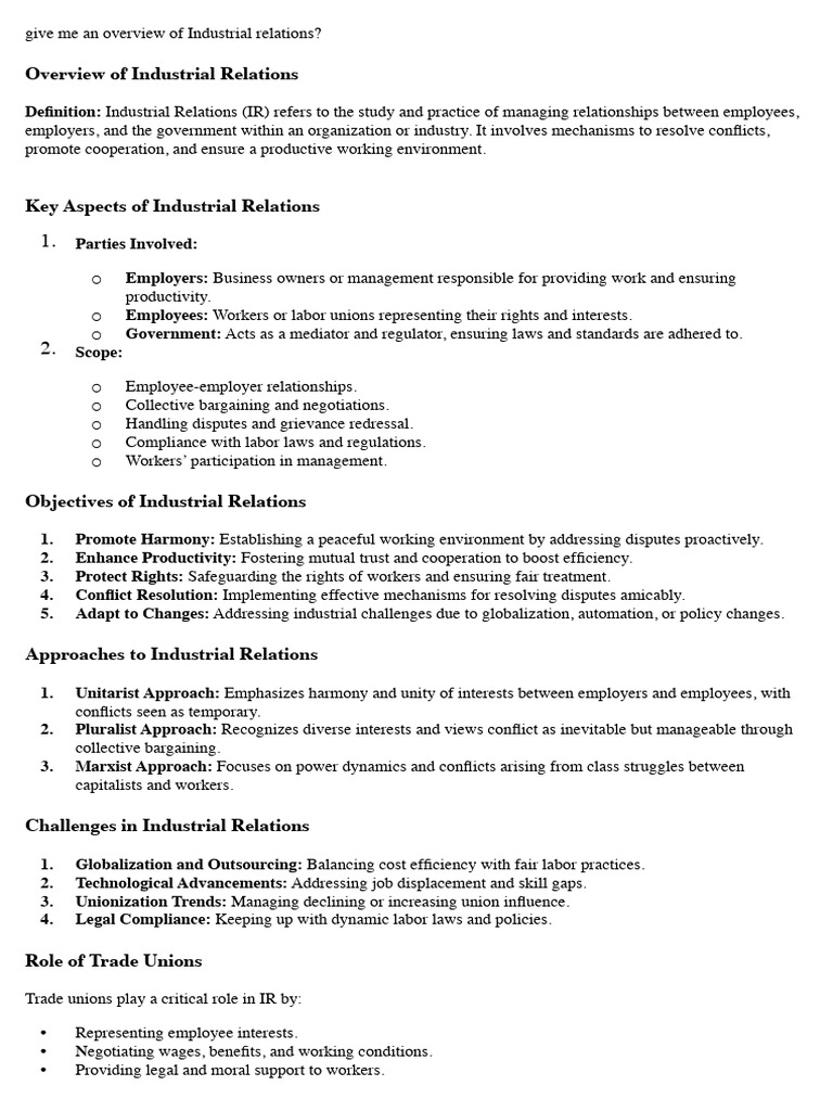 Industrial Relations Notes BBA | PDF | Employment | Trade Union