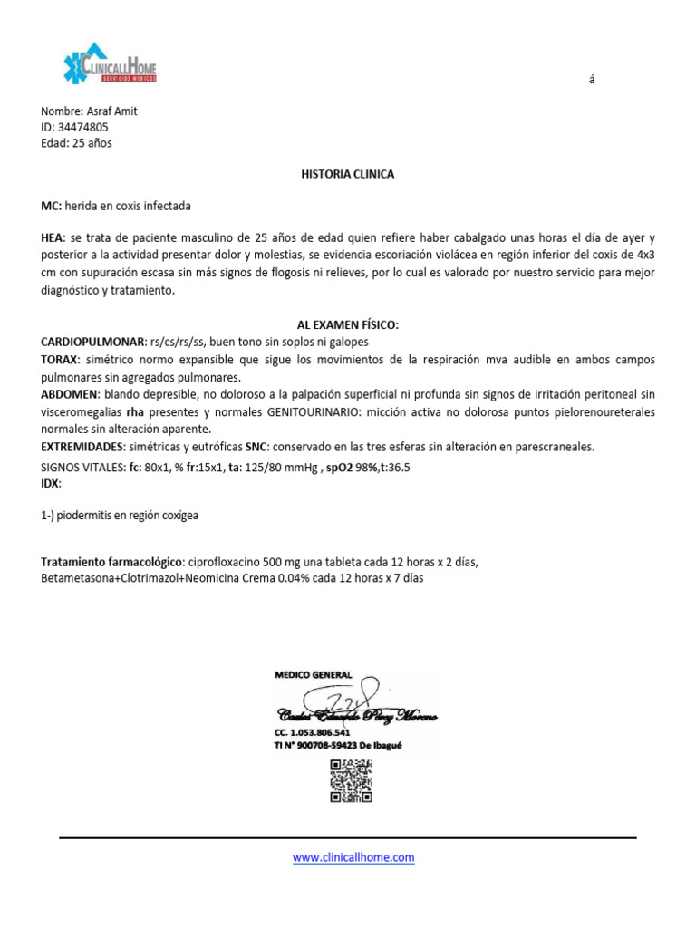 Herida coxígea en paciente Asraf | PDF