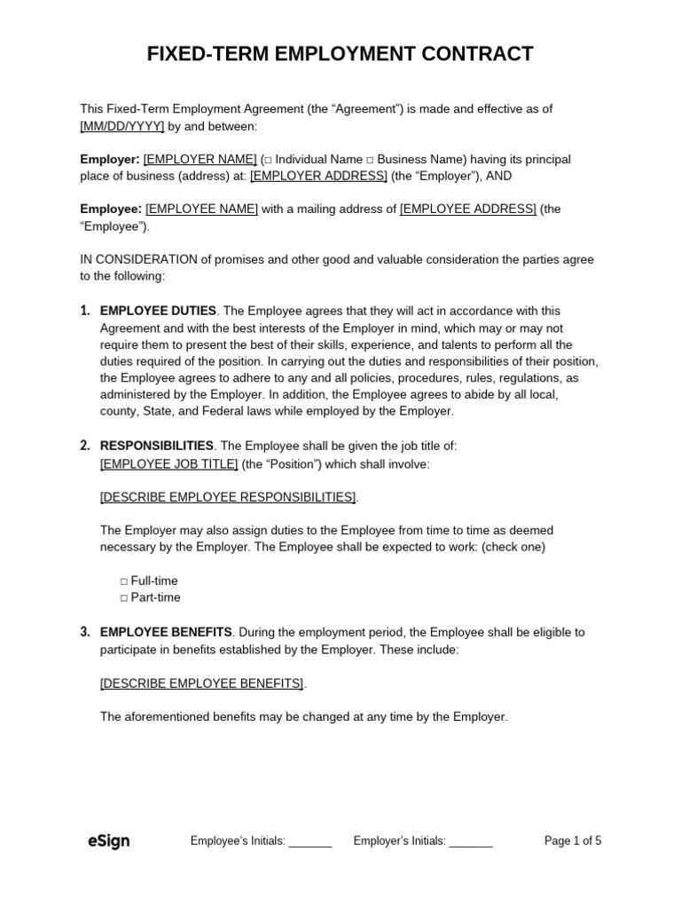 Fixed Term Employment Contract | PDF | Employment | Business