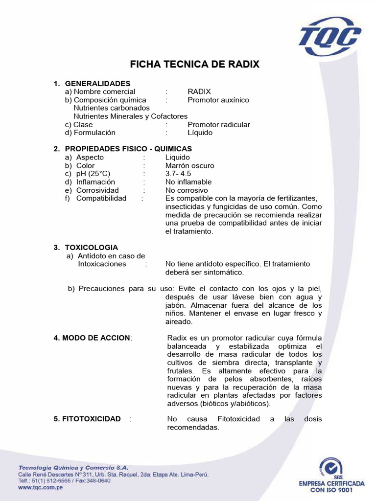 Ficha Técnica de Radix | PDF | Agua