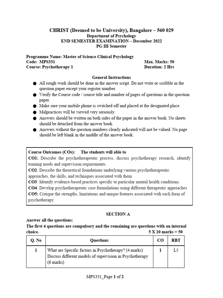 psy 1 2022 | PDF | Psychotherapy | Cognitive Behavioral Therapy