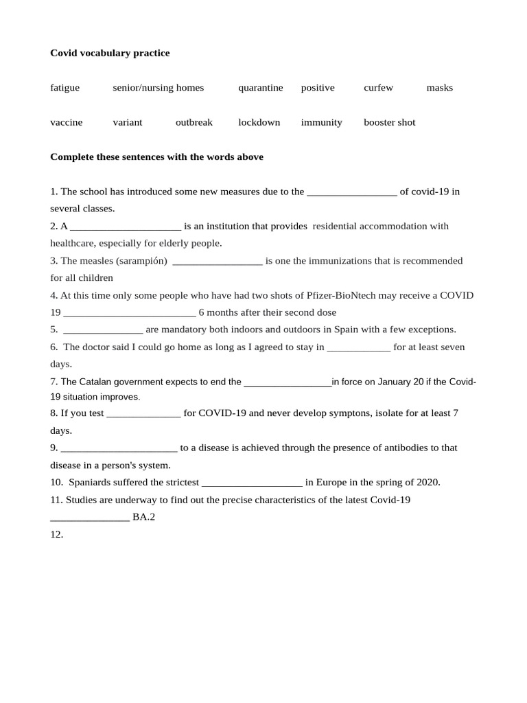 Covid Vocabulary Practice | PDF