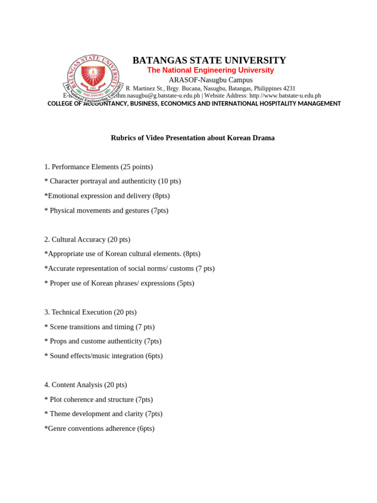 BSTM Rubric Video | PDF