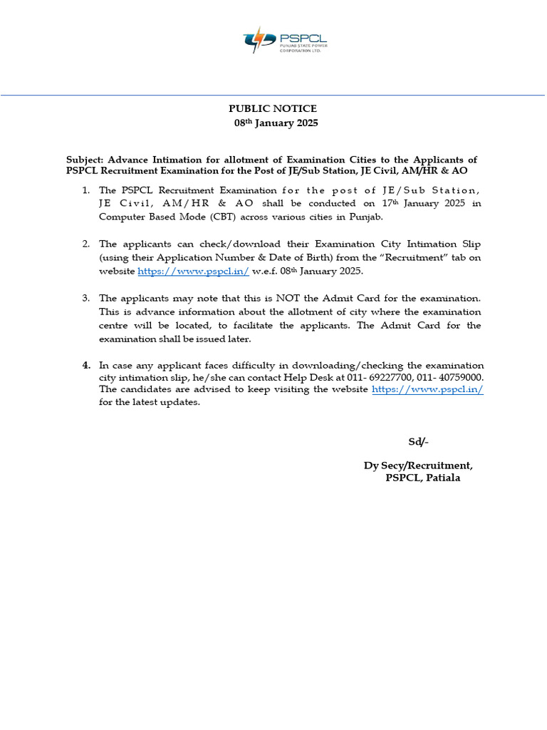 PSPCL City Intimation | PDF